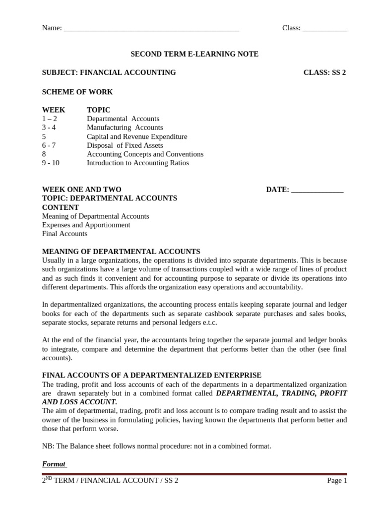 Financial Accounting Notes for SS2 | PDF | Debits And Credits | Expense