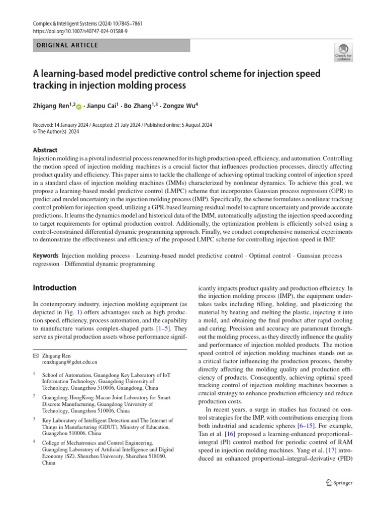 A Learning-basedmodel Predictive Control Scheme for Injection Speed | PDF | Mathematical ...