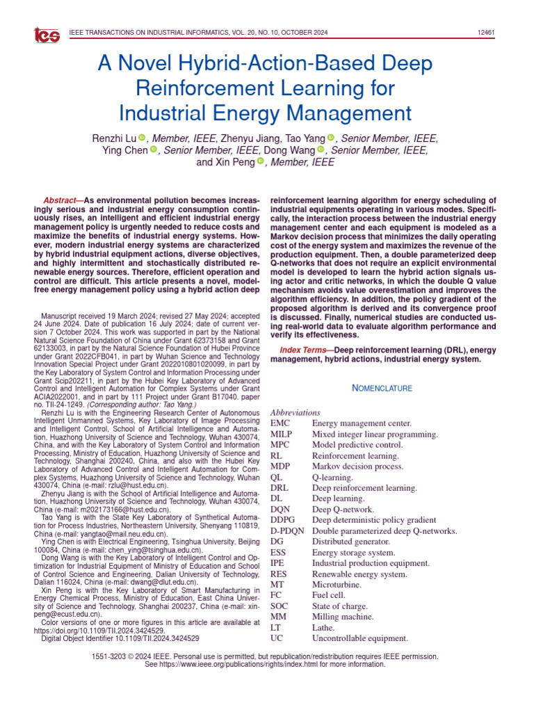 A Novel Hybrid-Action-Based Deep Reinforcement Learning For Industrial Energy Management | PDF ...