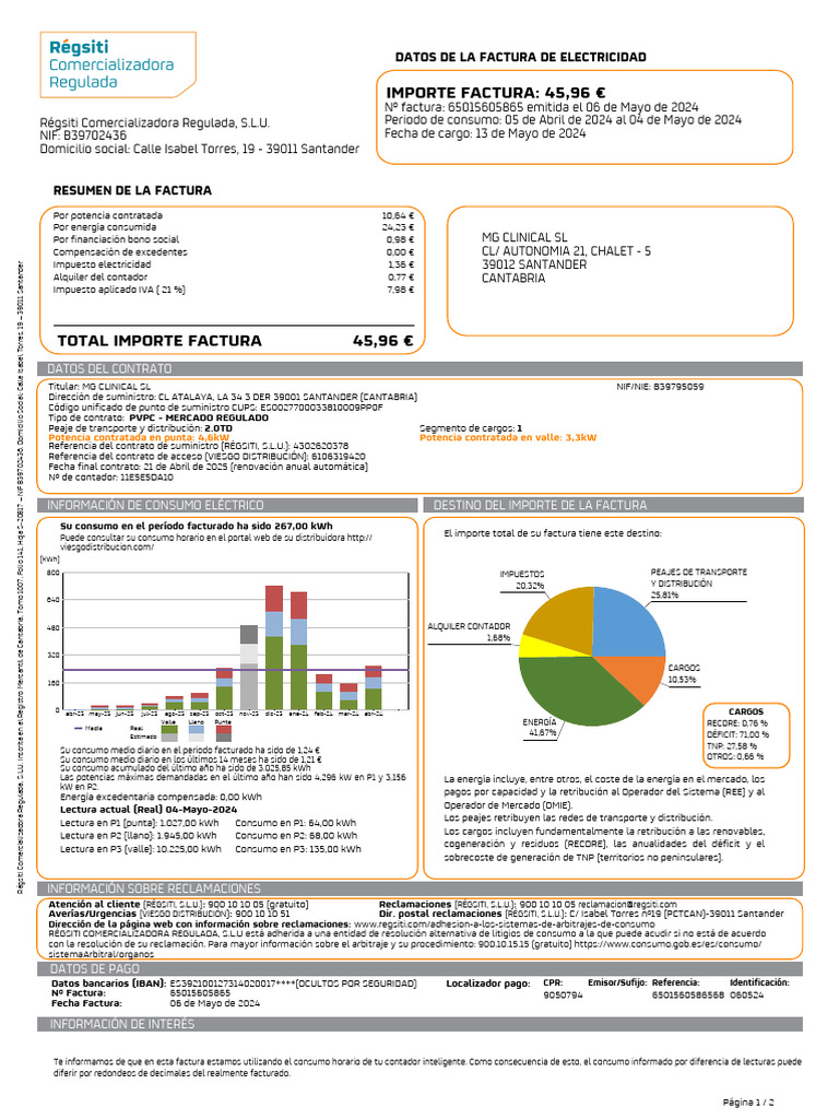 Factura de electricidad Régsiti 2024 | PDF | Energía renovable