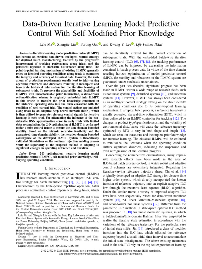 Data-Driven Iterative Learning Model Predictive Control With Self-Modified Prior Knowledge | PDF ...