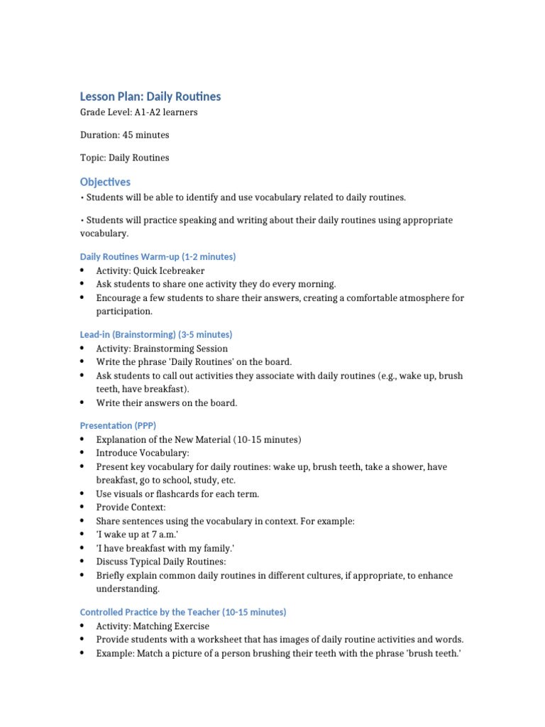 Daily_Routines_Lesson_Plan | PDF