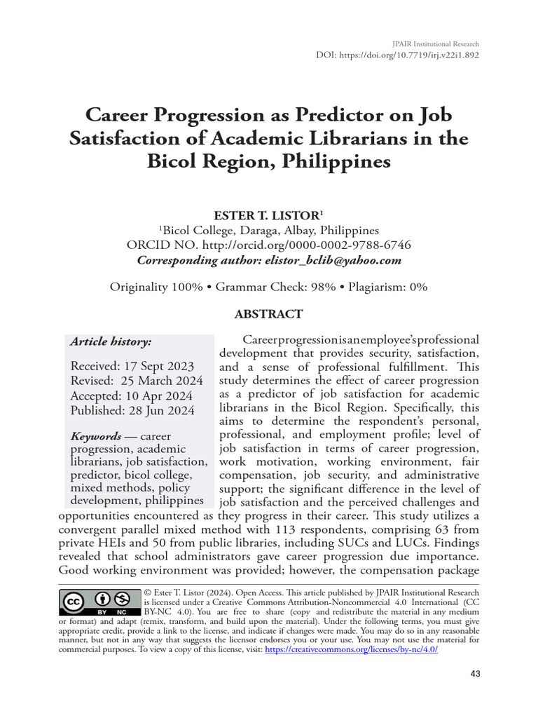 Career_Progression_as_Predictor_on_Job_Satisfactio | PDF | Survey Methodology | Job Satisfaction