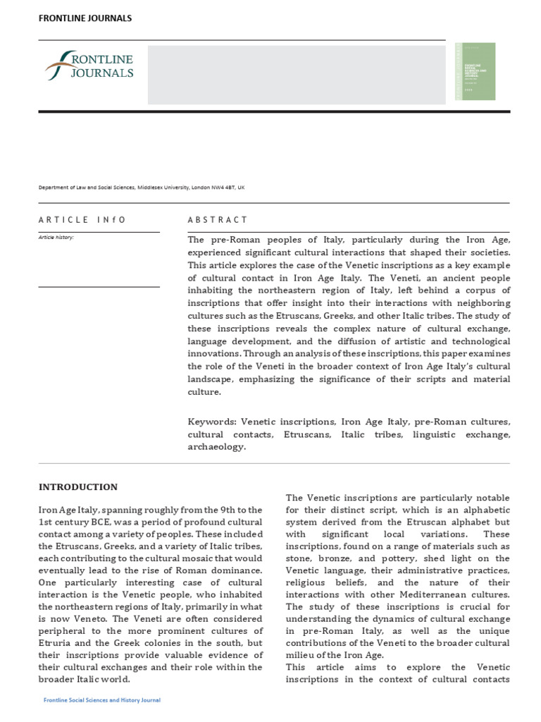 Exploring Cultural Contacts in Iron Age Italy: The Significance of ...