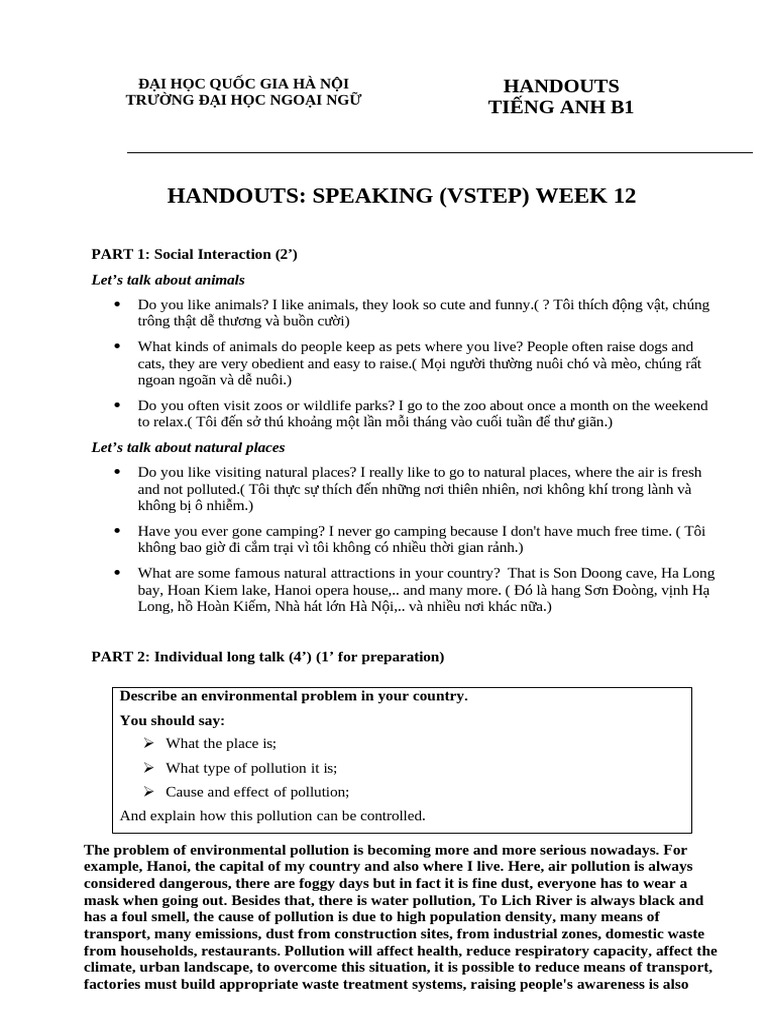 B1 - Handout 12 - Speaking | PDF
