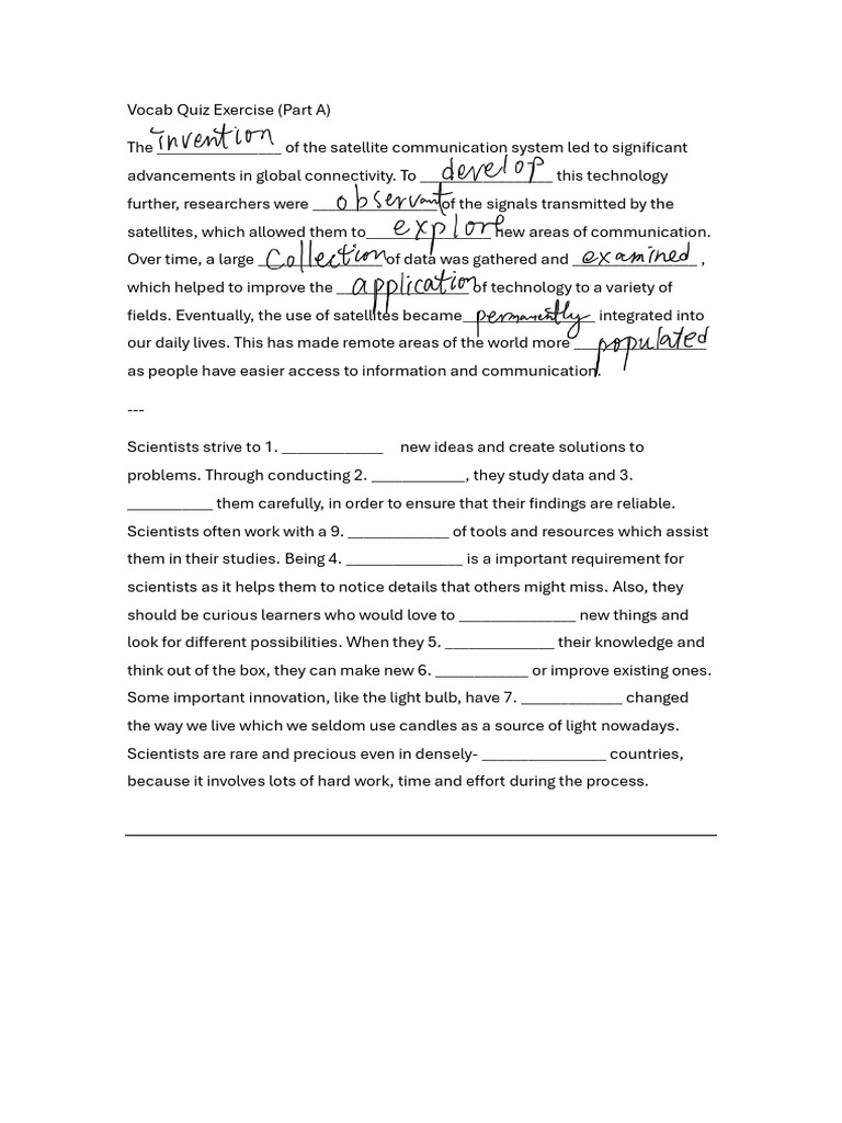 Vocab Quiz Fill in The Blanks | PDF