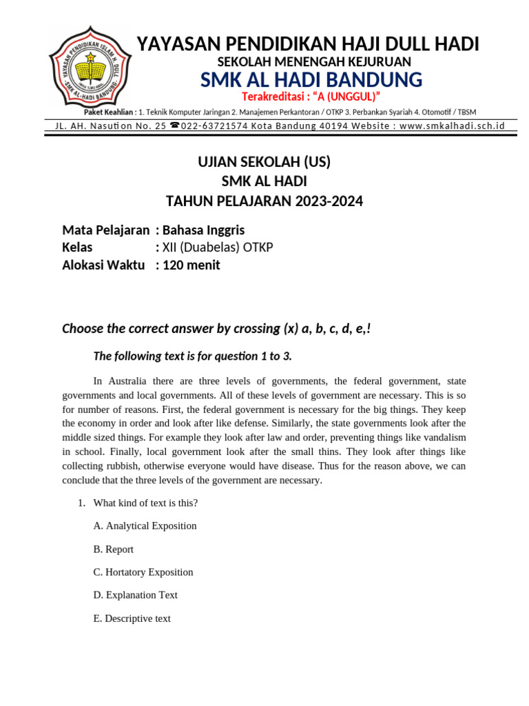 Soal Us 2024 B.inggris Otkp - Utama | PDF | Gold As An Investment