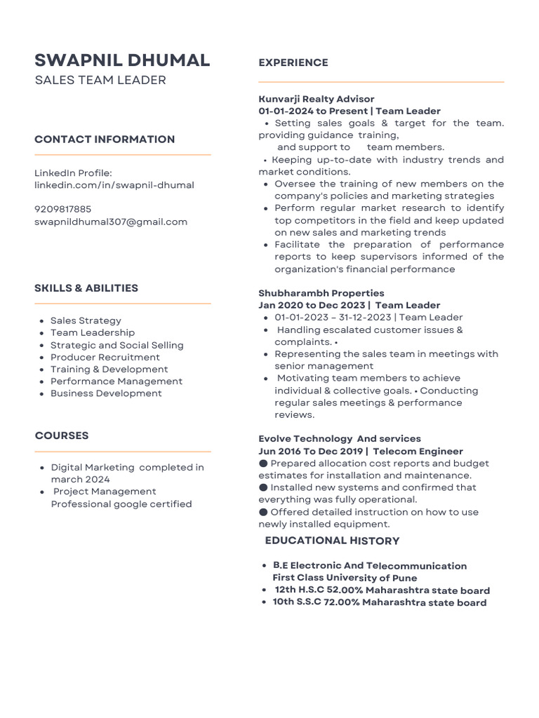 Swapnil Sampat Dhumal Resume | PDF | Business | Business Economics