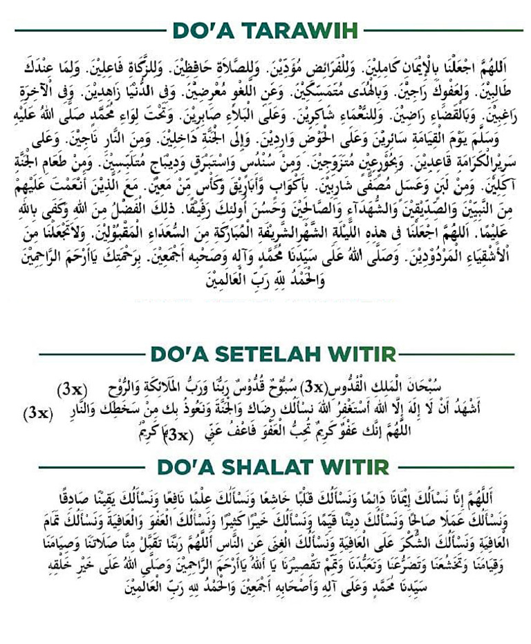 Doa Setelah Sholat Tarawih Dan Witir | PDF
