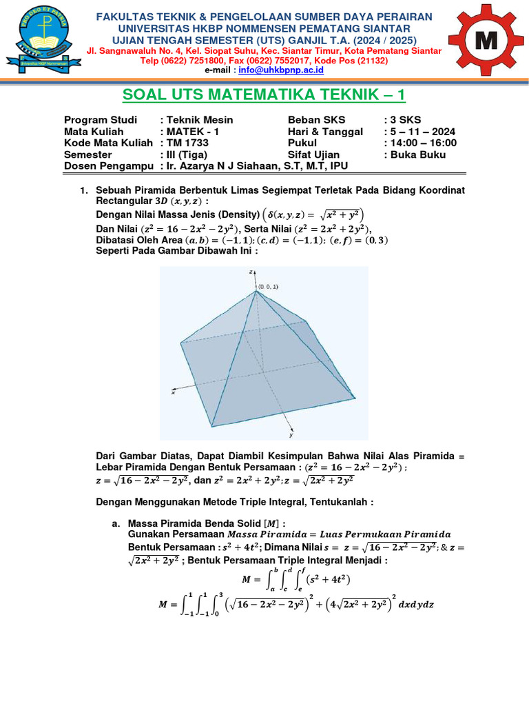 Soal UTS Matematika Teknik - 1 (TM 1733) Resize | PDF