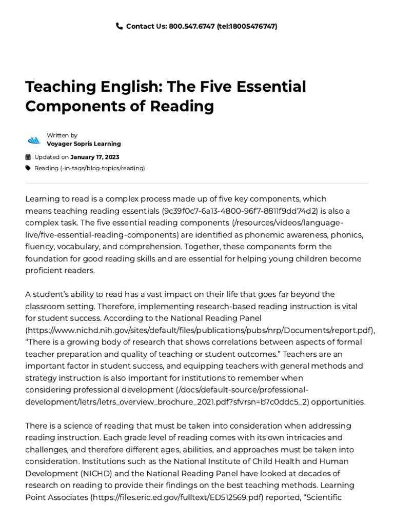 Teaching English - The Five Essential Components of Reading | PDF ...