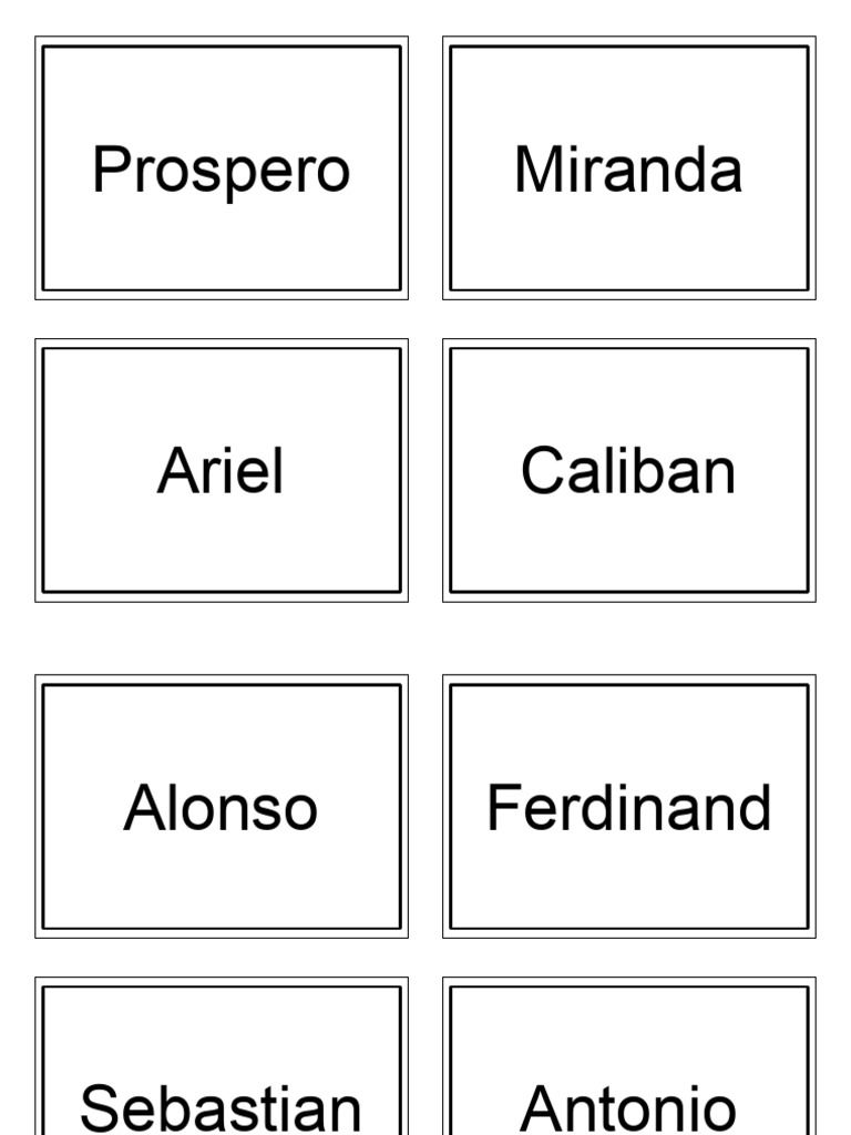 Tempest Bingo Cards - Characters | PDF