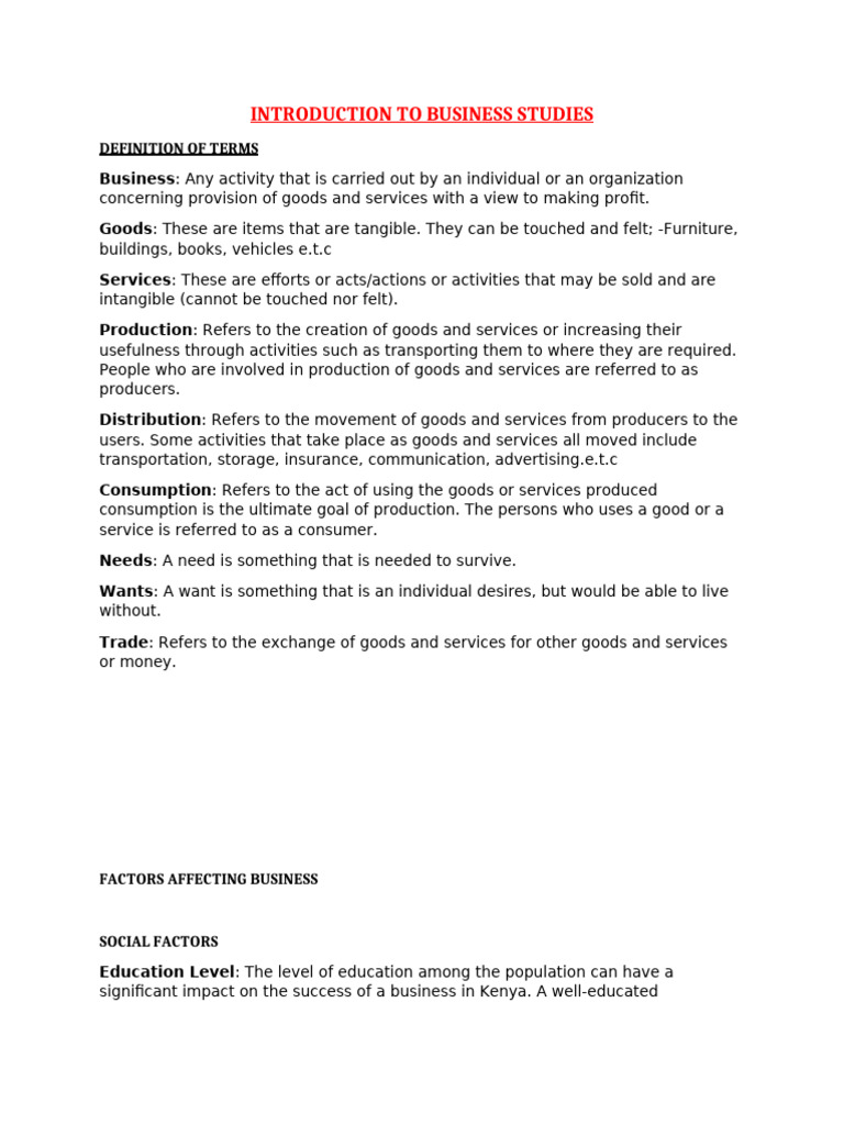 Introduction To Business Studies | PDF | Goods | Inflation