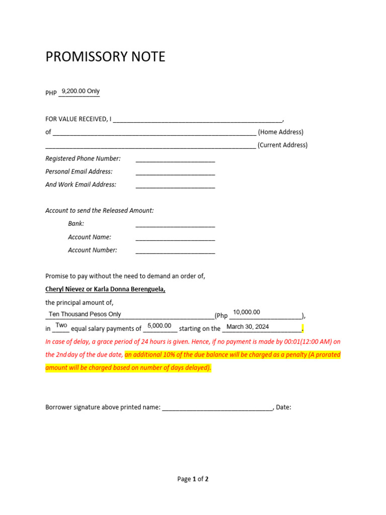 PROMISSORY NOTE Gil Saren 15mar24 | PDF