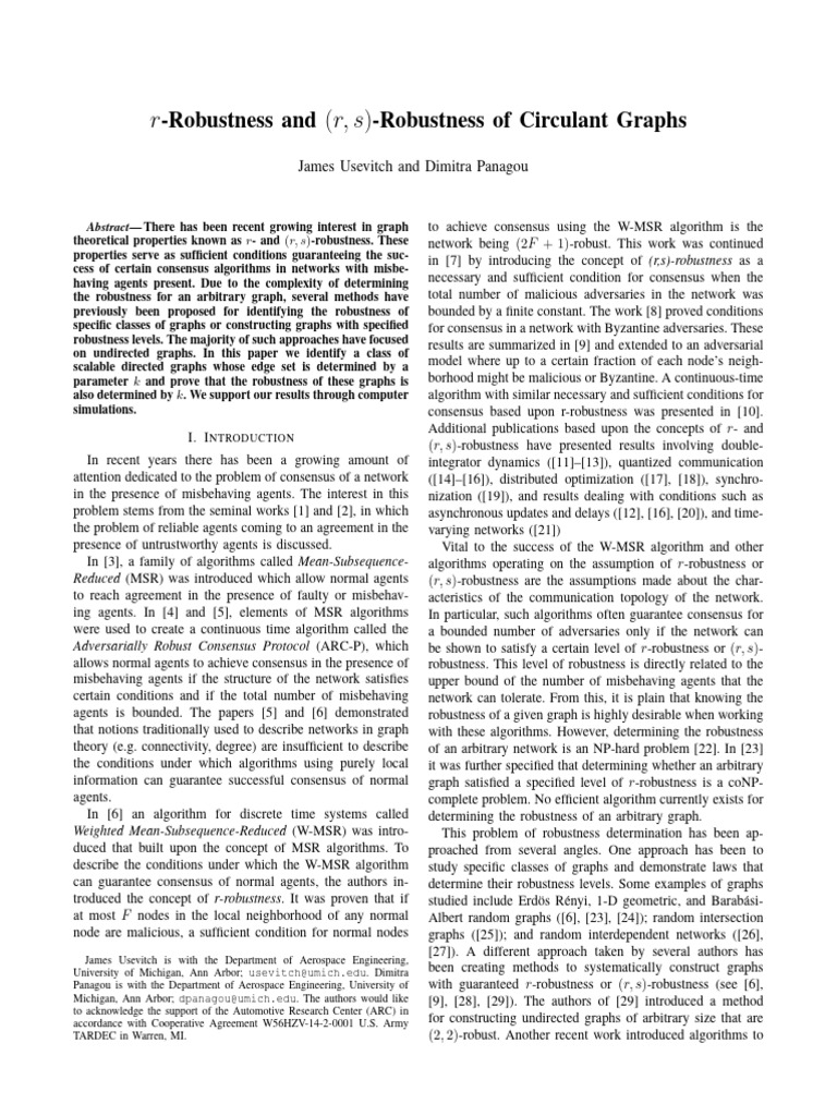 R-Robustness and (R, S) - Robustness of Circulant Graphs | PDF | Graph ...