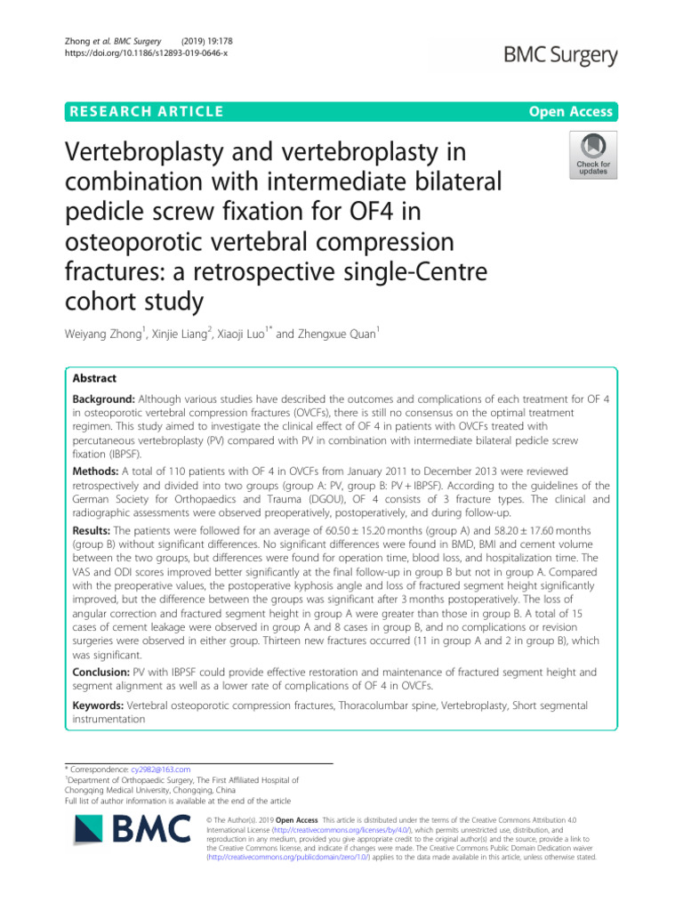 Vertebroplasty and Vertebroplasty in Combination With Intermediate ...