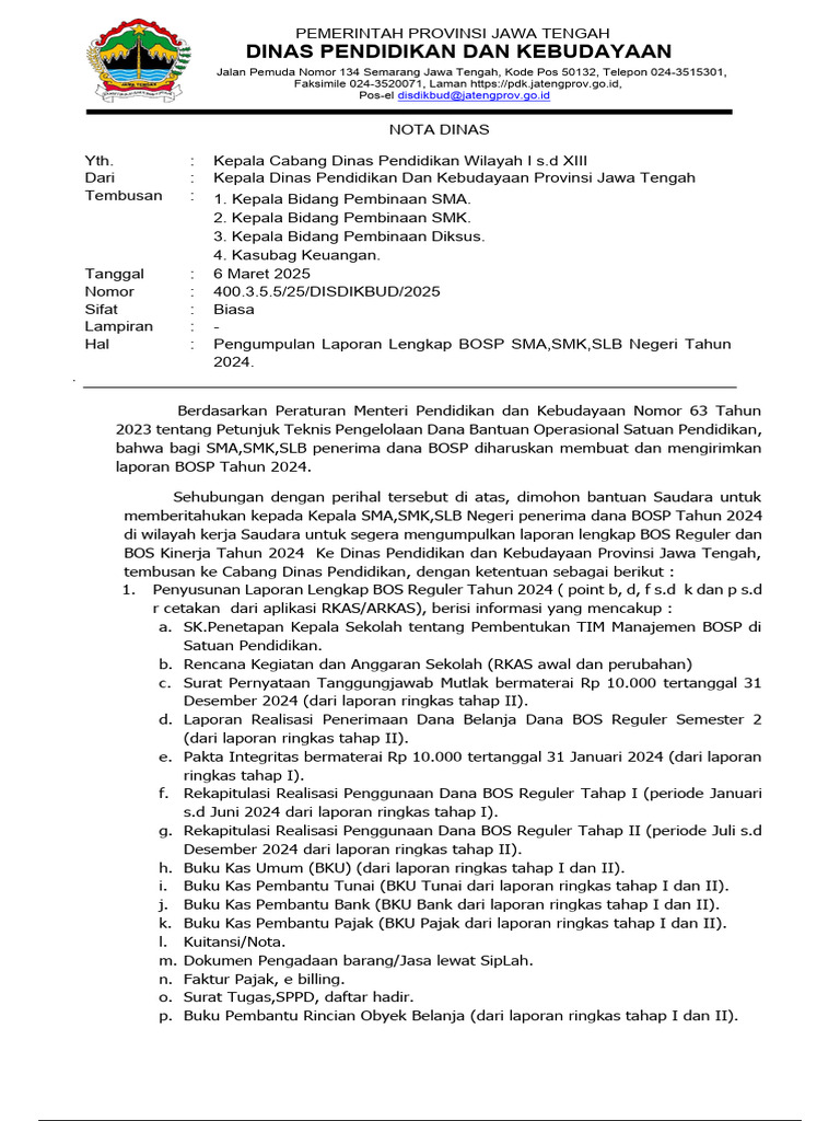 NODIN - Pengumpulan Laporan Lengkap BOSP TA 2024. | PDF