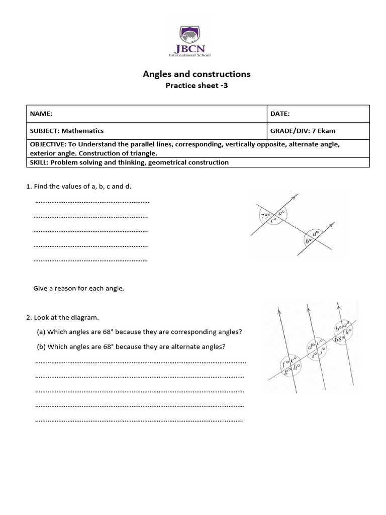 Angles and Constructions for Grade 7 | PDF | Angle | Classical Geometry
