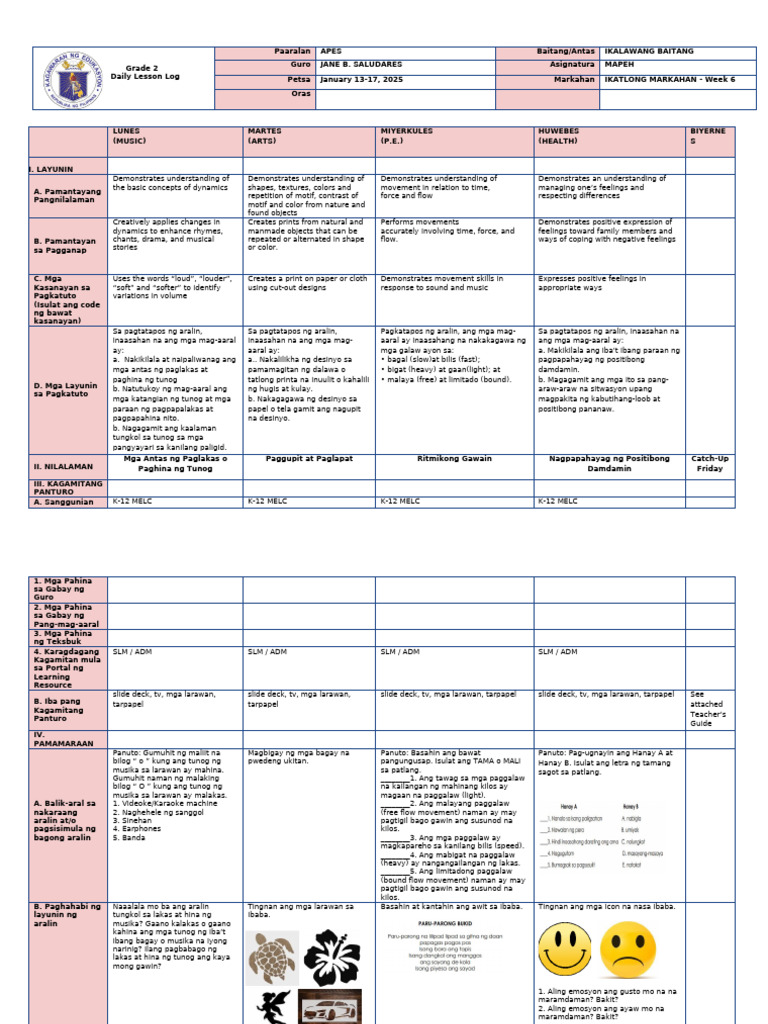 q3 Week6 DLL Mapeh 2 | PDF