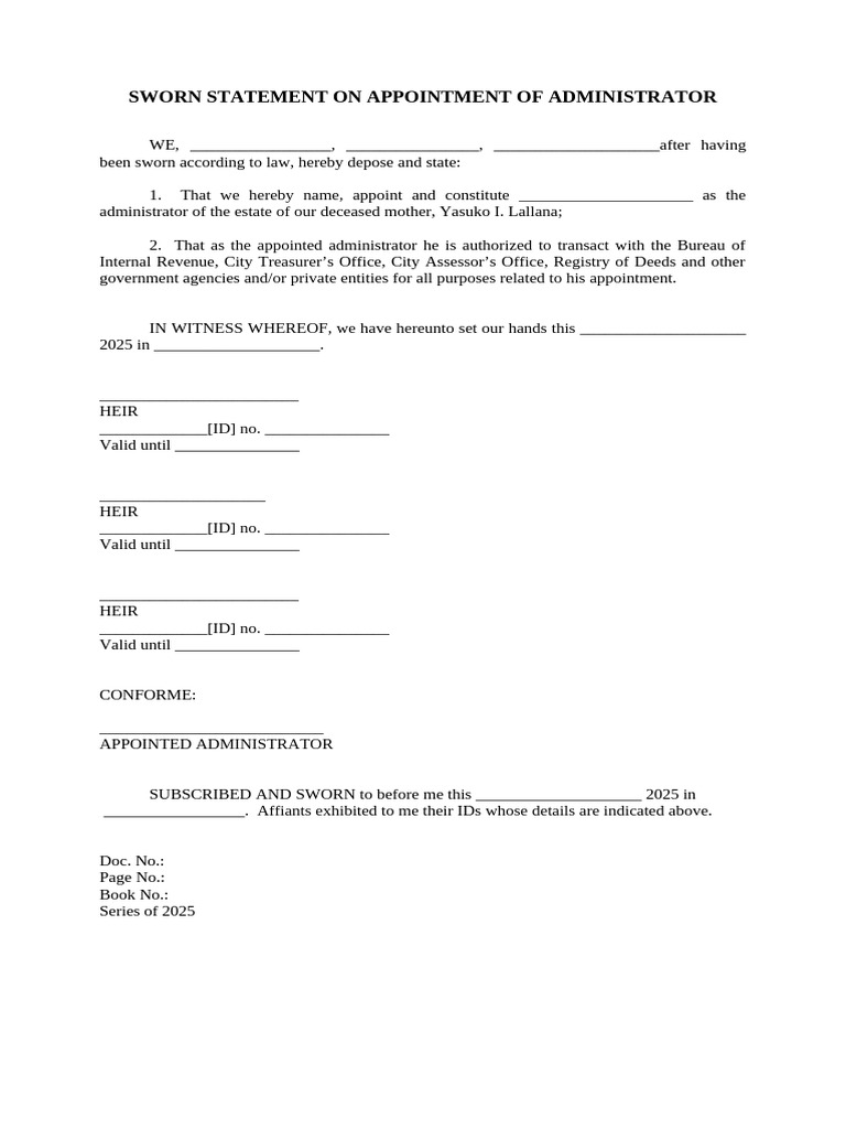 Sworn Statement of Appointment of Administrator | PDF
