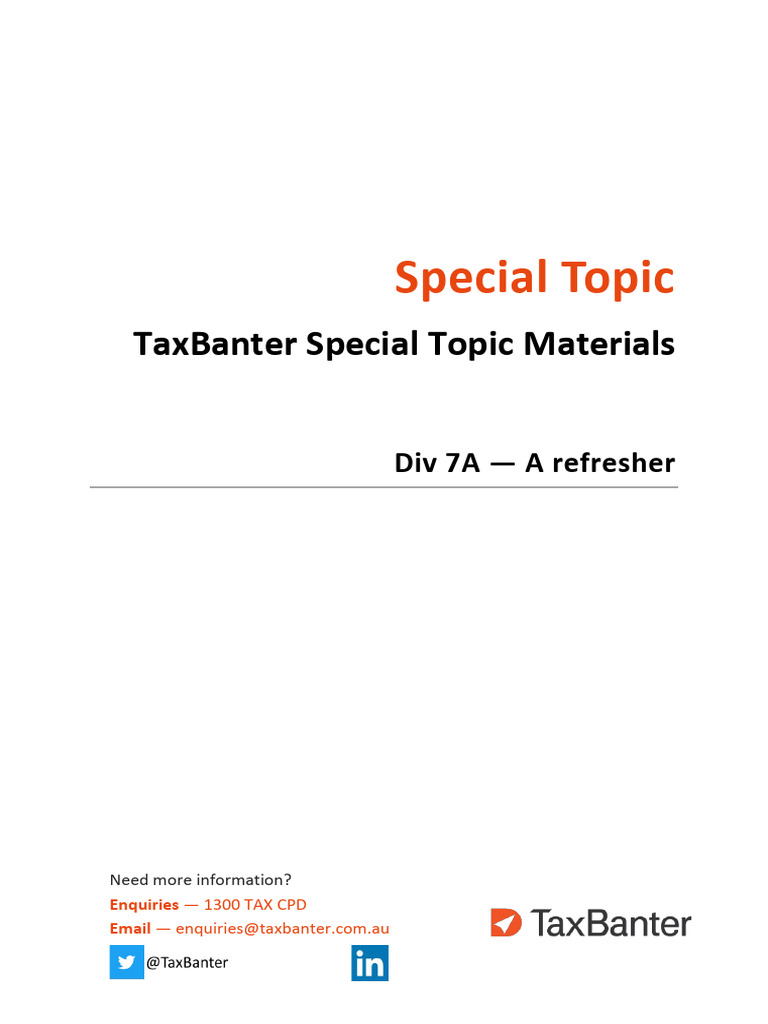 Div 7A - A Refresher (v001) | PDF | Dividend | Taxes