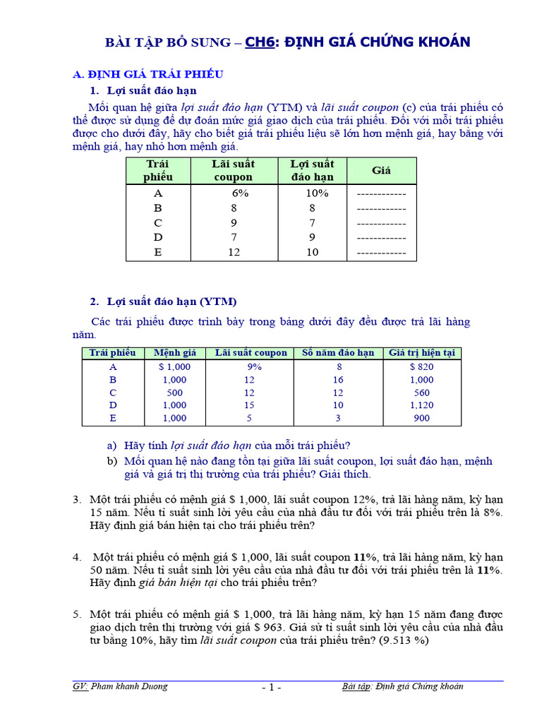 Bai Tap Bo Sung Dinh Gia Chung Khoan Ch.6 | PDF