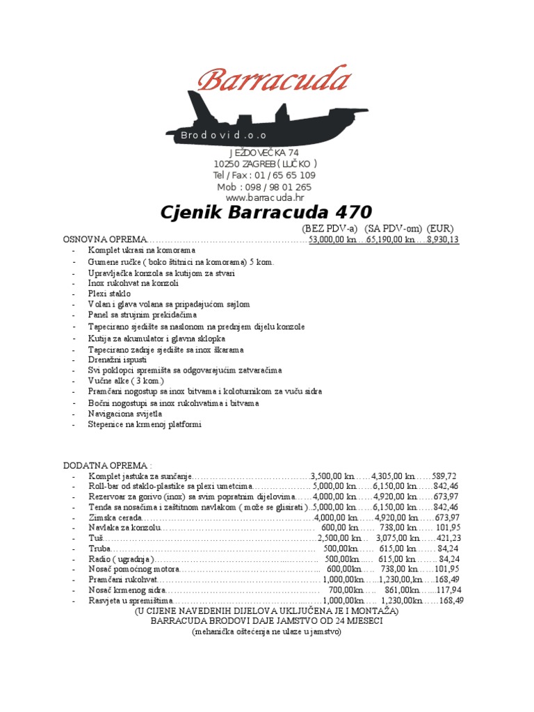 Cjenik Barracuda 470 2010 | PDF