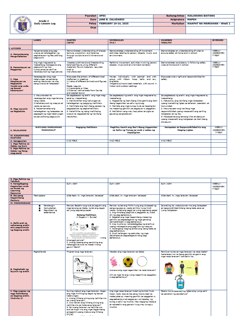 Q4-Week1-Dll-Mapeh 2 | PDF
