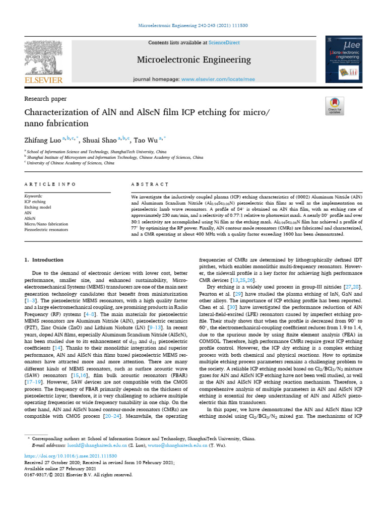 Characterization of AlN and AlScN Film ICP Etching | PDF | Materials ...