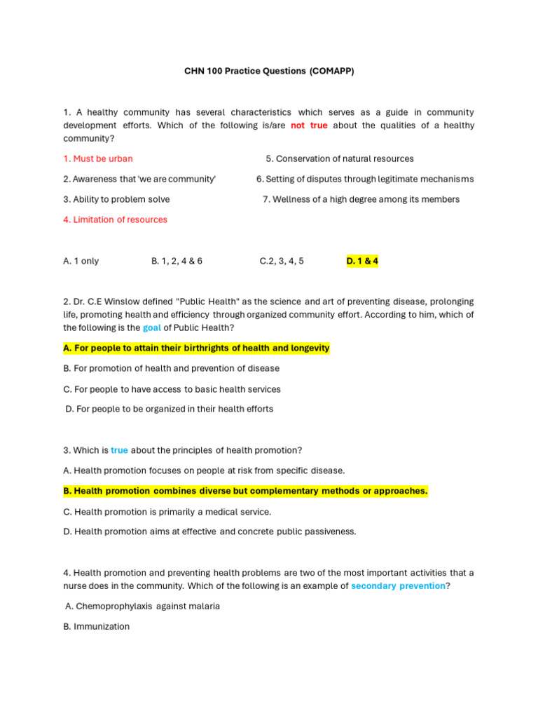 CHN 100 Practice Questions | PDF | Family Planning | Pregnancy