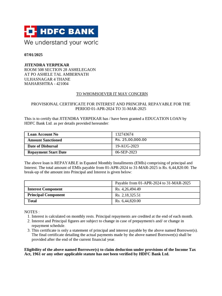 Provisional Interest Certificate 1 | PDF