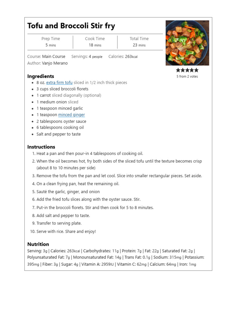 Tofu and Broccoli Stir Fry | PDF