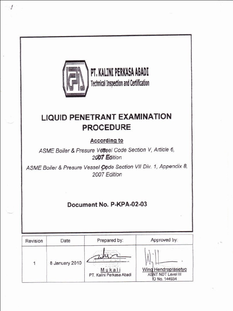 Procedure Liquid Penetrant Examination | PDF