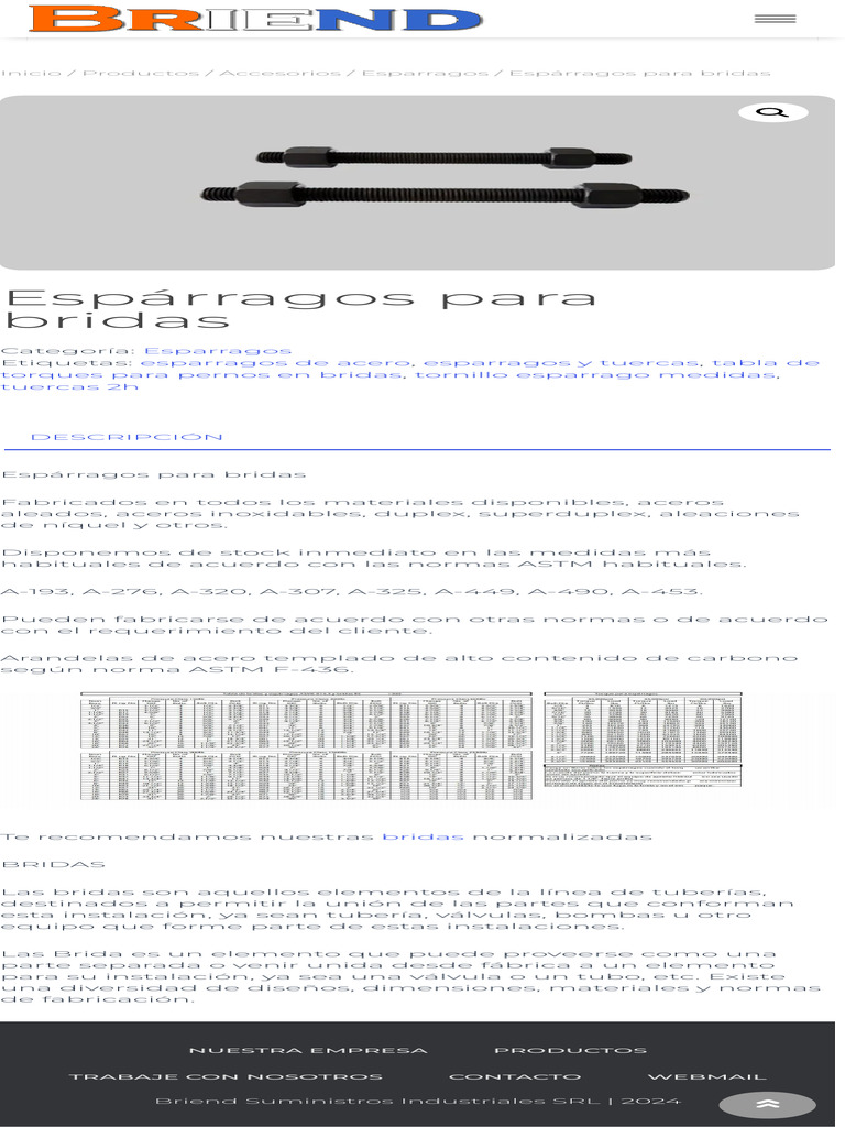 Espárragos para Bridas Bulones - Válvulas y Accesorios ? ? | PDF