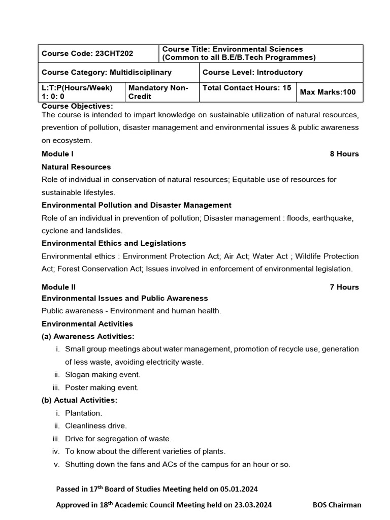Environmental Science Syllabus | PDF | Sustainability | Environmentalism