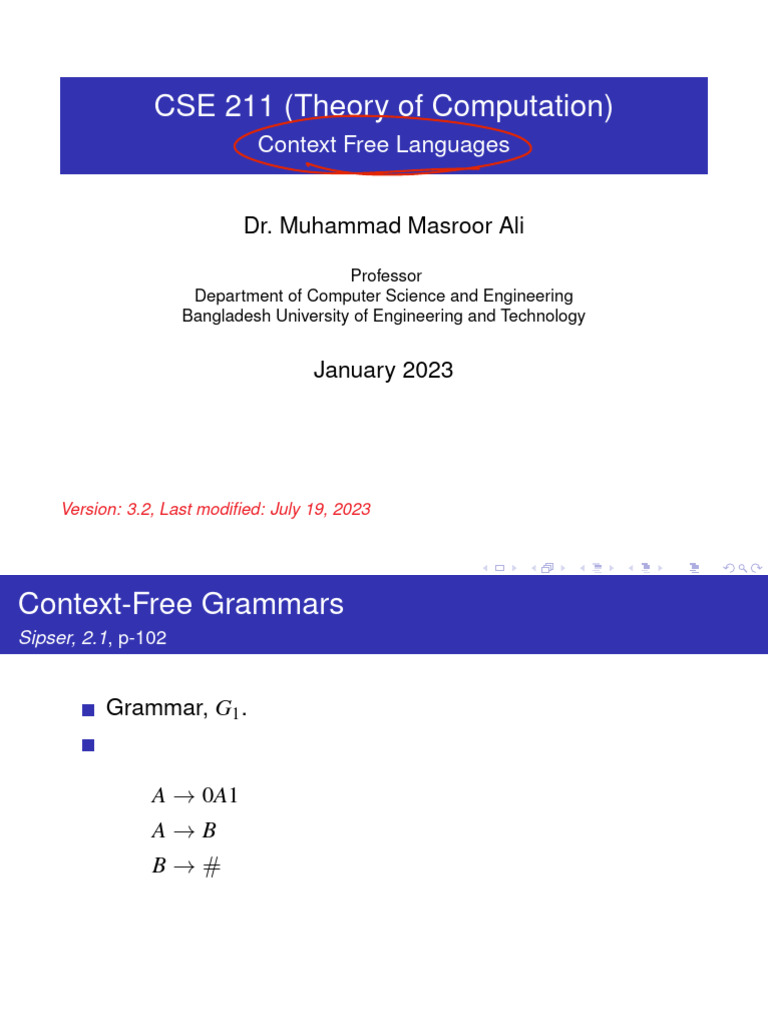 Cse 211 Slides 03 Contextfreelanguages | PDF | Mathematical Logic | Metalogic