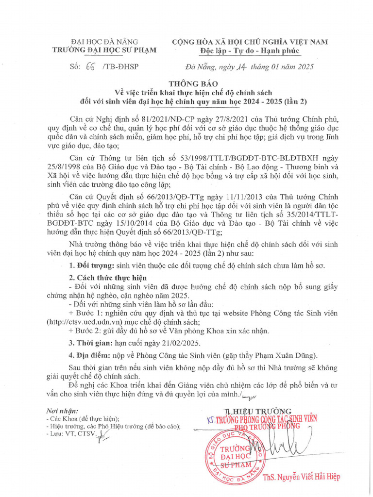 66-tb.dhsp-14.01.2025-trien-khai-che-do-chinh-sach | PDF
