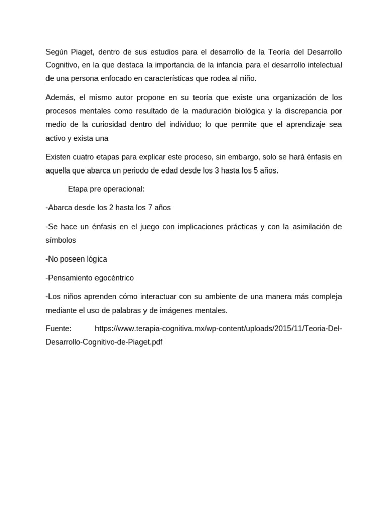 Etapa Preoperacional de Piaget: 3 a 5 años | PDF