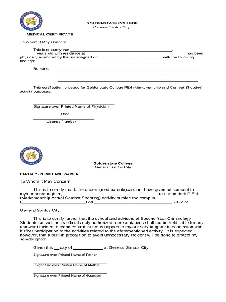 Pe3 Parents Consent. | PDF