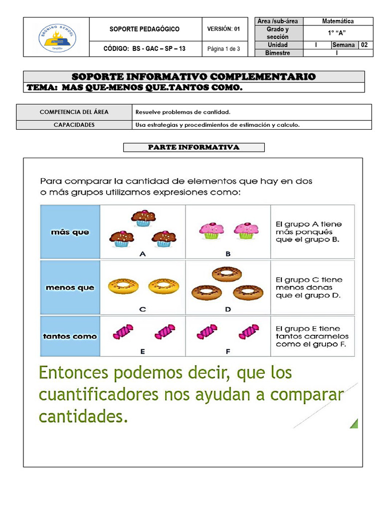 Actividades Matemáticas para 1° "A" | PDF