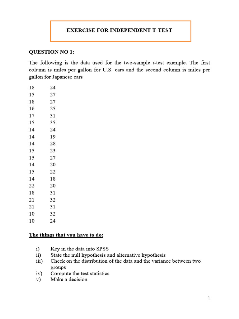 Independent T-Test Exercise Guide | PDF | Student's T Test | Data Analysis