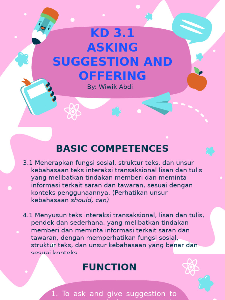 KELAS XI KD 3.1 Asking Suggestion and Offering | PDF