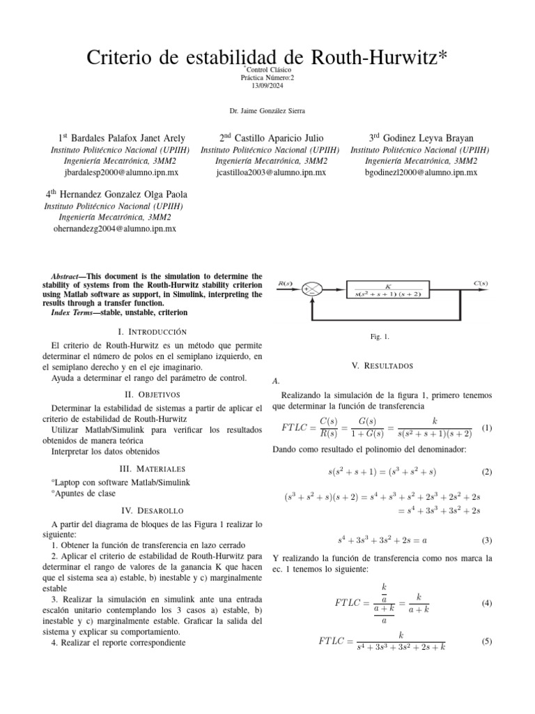 Criterio de Routh Hurwitz | PDF | Ingeniería Informática | Informática