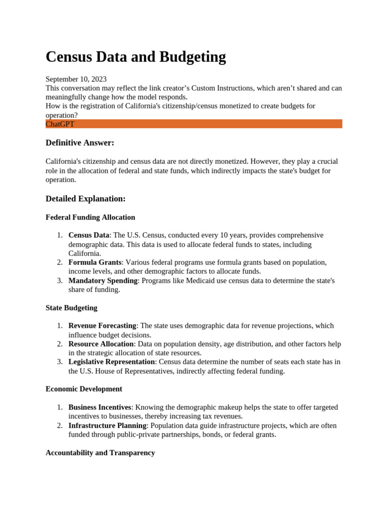 California Census Data and Budget Impact | PDF | Government Budget ...