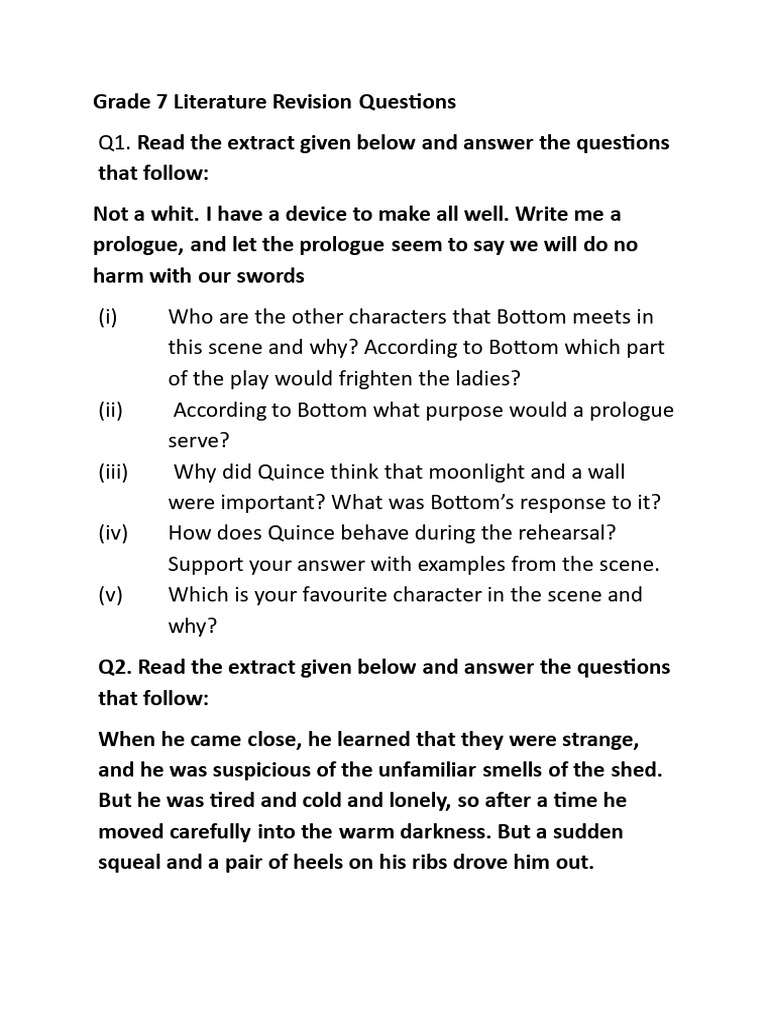 Grade 7 Literature Revision Guide | PDF