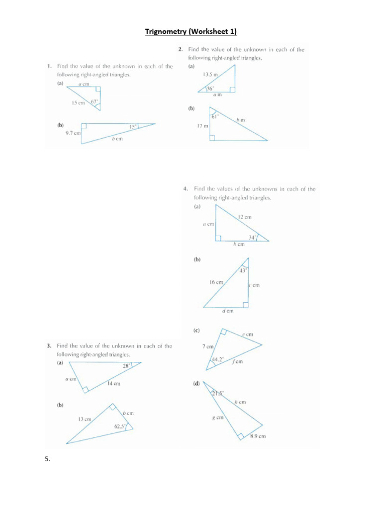Trig Worksheet 1 | PDF