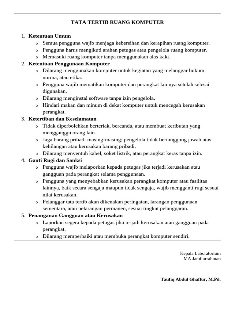 Tata Tertib Ruang Komputer | PDF