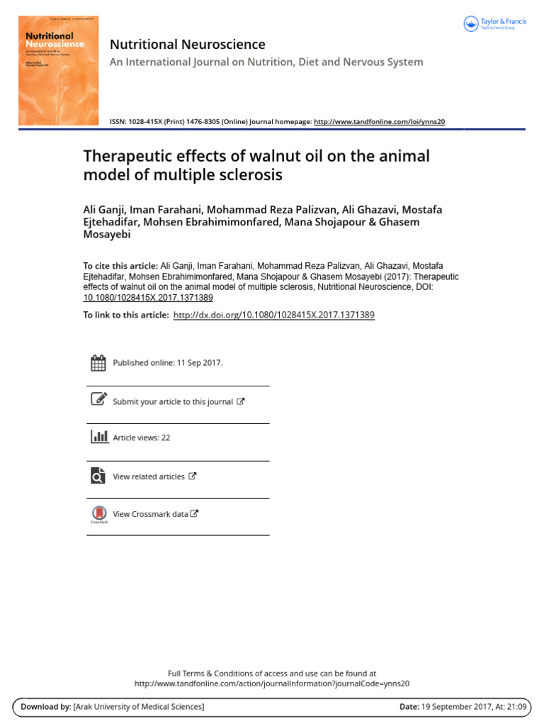 Therapeutic Effects of Walnut Oil On The Animal Model of Multiple ...