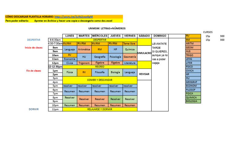 Estructura Horario de Estudio | PDF | Matemáticas
