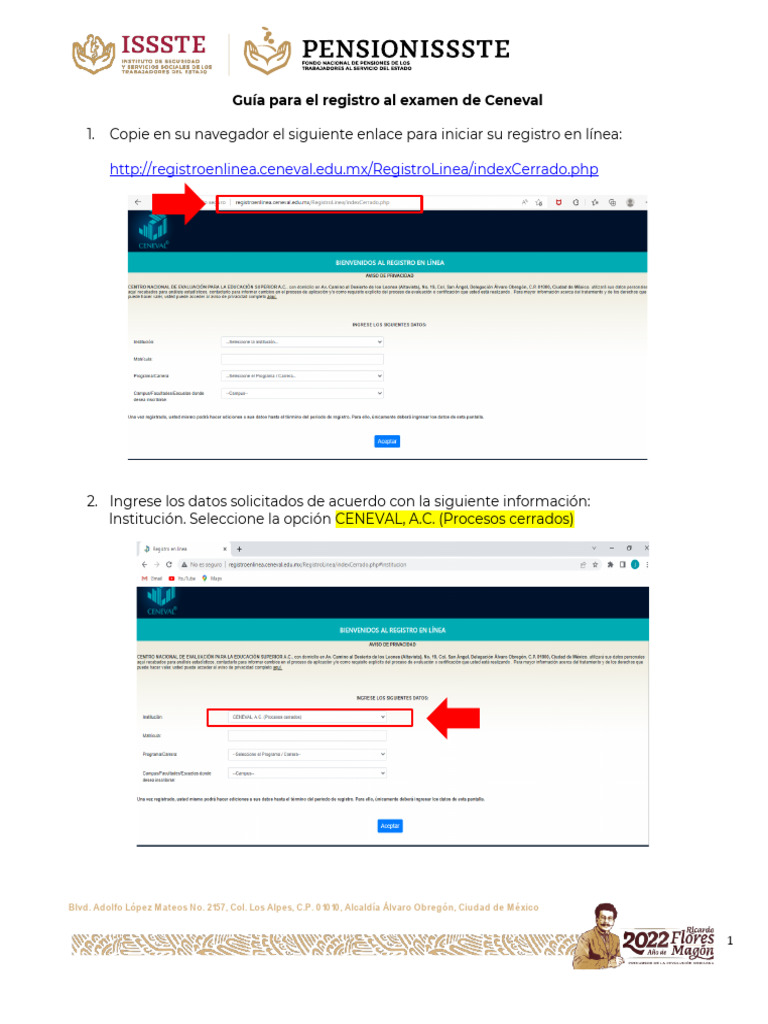 Guia de Registro Examen Certificacion CENEVAL | PDF